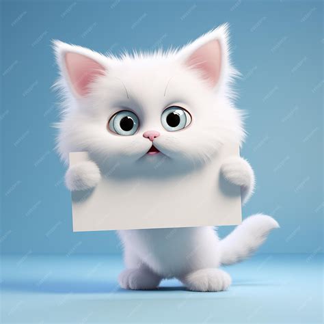 Premium Photo Cute Cartoon Cat Holding A Blank Sign Created With