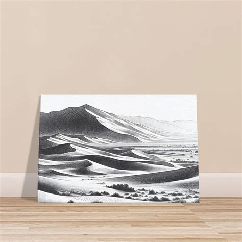 Desert Dune Sketch Minimalist Black And White Landscape Art Canvas