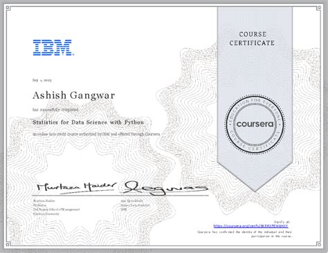 Statistics For Data Science With Python Sep 1 2023 Ashish Gangwar Has Successfully Completed