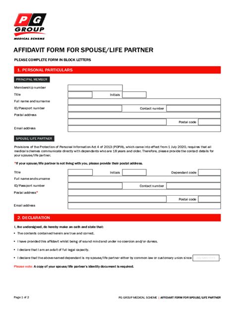 Fillable Online Affidavit Form For Spouselife Partner Fax Email Print