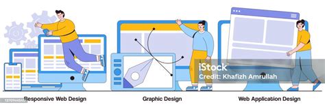 응답 웹 디자인 그래픽 디자인 사람 문자와 웹 응용 프로그램 디자인 개념 적응형 프로그래밍 벡터 일러스트레이션 세트입니다 멀티 디바이스 개발 소프트웨어 엔지니어링 은유