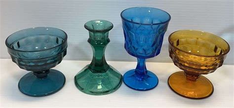 16 Various Antique Pieces Of Depression Glass Various Colors Up To
