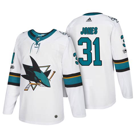 Mens San Jose Sharks 31 Martin Jones Adidas Away White Jersey