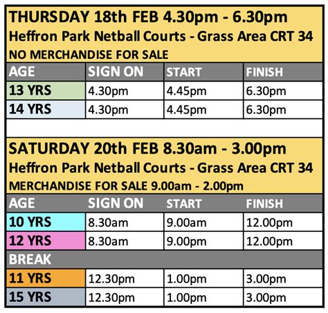 Grading Dates And Times Mascot Netball Club