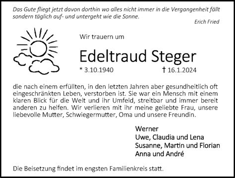 Traueranzeigen Von Edeltraud Steger Trauer Nn De