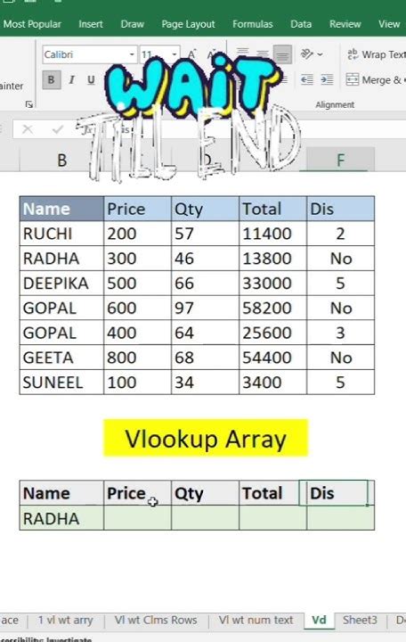 vlookup with array excel exceltricks exceltips viral viralvideos