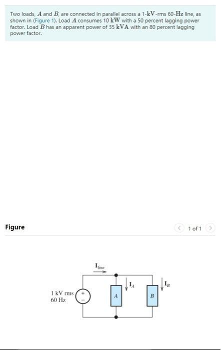 solved two loads a and b are connected in parallel across a