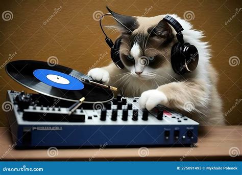 Cute Dj Cat Neural Network Ai Generated Stock Illustration