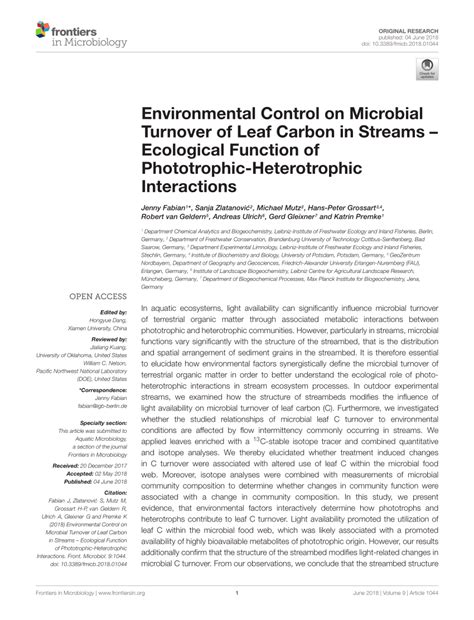 Pdf Environmental Control On Microbial Turnover Of Leaf Carbon In