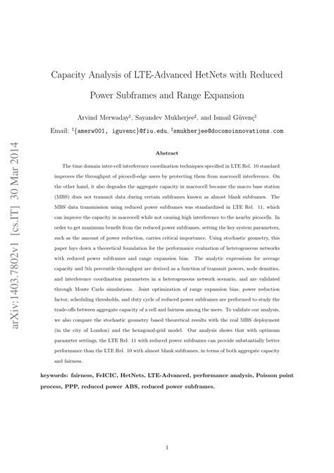 Pdf Capacity Analysis Of Lte Advanced Hetnets With Reduced Power Subframes And Range Expansion