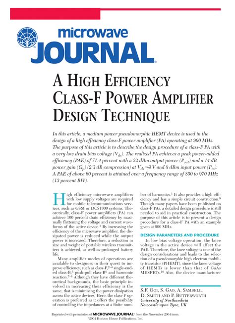 Pdf A High Efficiency Class F Power Amplifier Design Technique