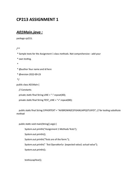 Cp213 Assignment 1 Cp213 Assignment 1 A01main Package Cp213