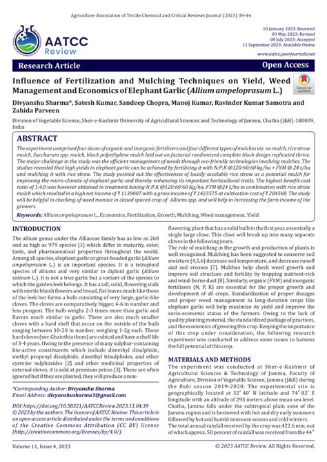 Pdf Influence Of Fertilization And Mulching Techniques On Yield Weed