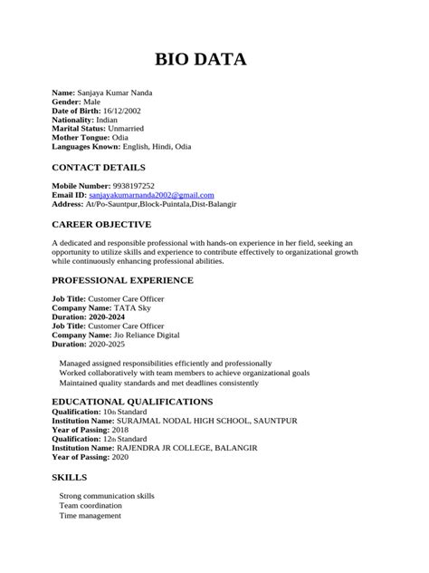 Bio Data Pdf
