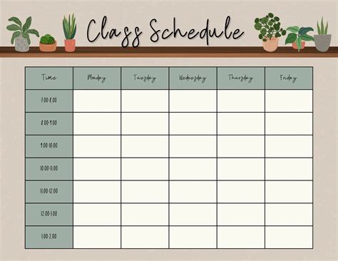 Course Schedule Template Free Schedule Printable 2026