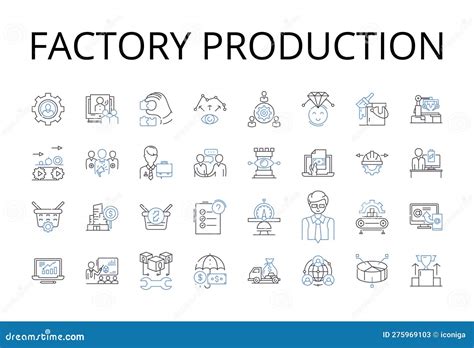 Factory Production Line Icons Collection Industrial Manufacturing