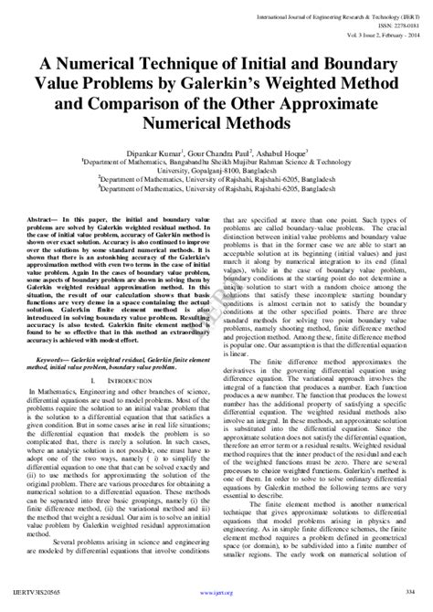 Pdf A Numerical Technique Of Initial And Boundary Value Problems By Galerkins Weighted Method