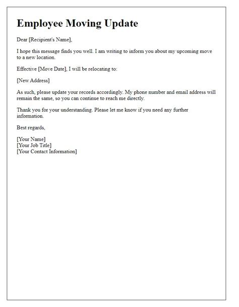 Letter Template For Employee Relocation Notification Free Samples In