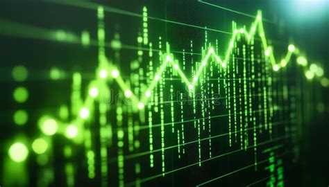 Glowing Green Chart Arrows On Digital Screen Symbolizing Economic