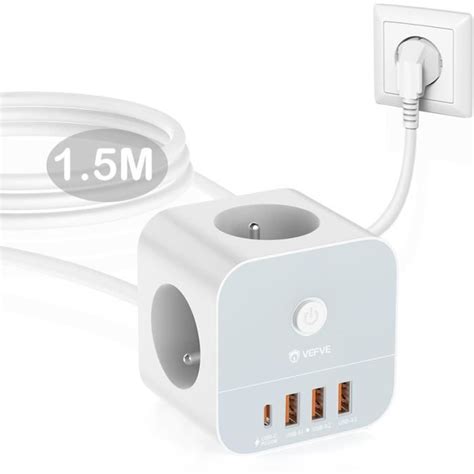 Rallonge Multiprise Avec Usb C Cube Prise Multiple Avec Interrupteur 3 Prises Et 4 Ports Usb