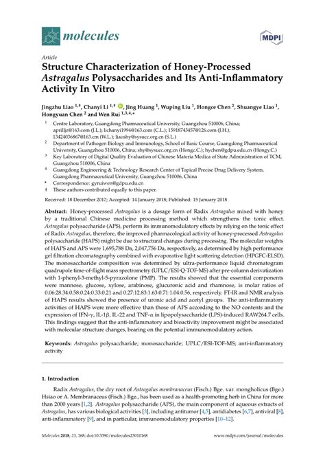 Pdf Structure Characterization Of Honey Processed Astragalus