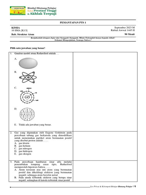 K13 Pm Pts 1 Kimia 10 Sma Struktur Atom Layout Ta 23 24 Pdf