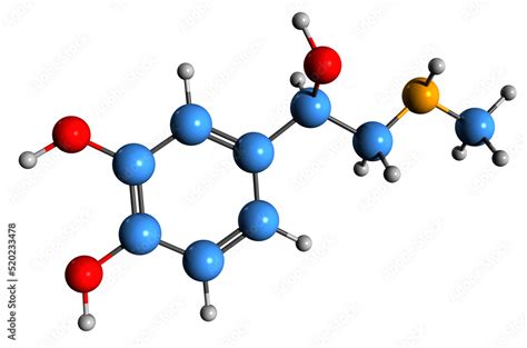 3d Image Of Epinephrine Skeletal Formula Molecular Chemical Structure