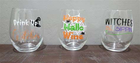 Halloween Stemless Wine Glasses Halloween Wine Glasses Etsy
