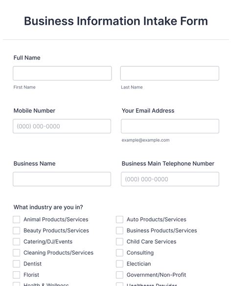 Business Information Intake Form Template Jotform