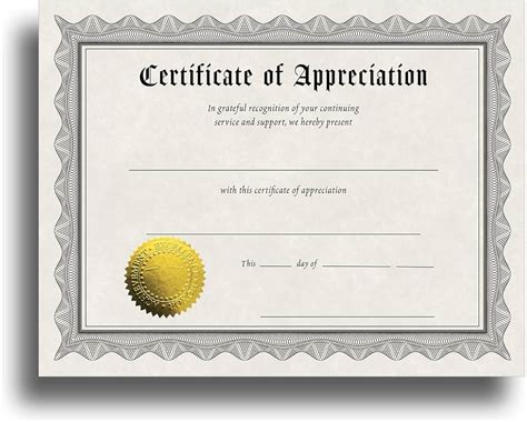 Certificate Of Appreciation Certificate Paper With Embossed Gold