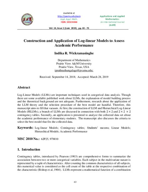 Pdf Construction And Application Of Log Linear Models To Assess