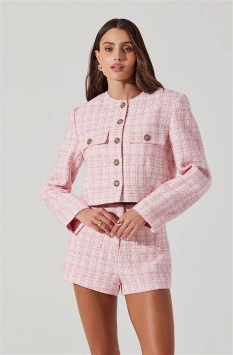 Cropped Tweed Jacket Pink Xs Tweed Jacket Cutout Maxi Dress Tweed