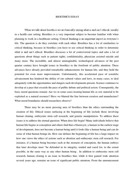Bioethics Essay Pdf Bioethics Dignity