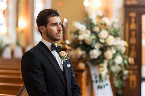 A Groom Waiting At The Altar Embodying Anticipation And Deep Emotion