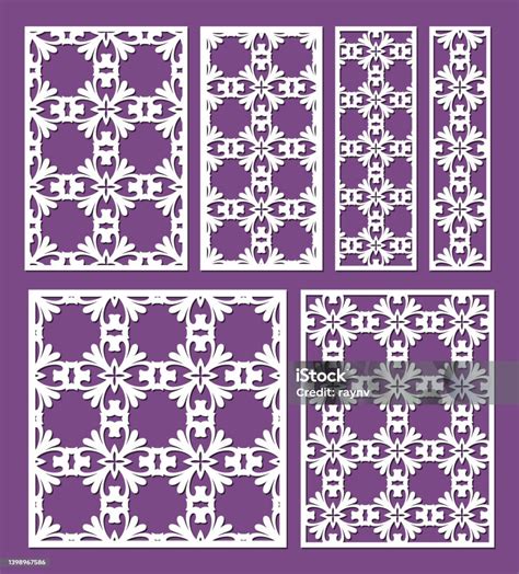 레이저 컷 장식 패널 템플릿 세트 비율 1 1 1 2 1 3 14 23 34 장식용 레이스 테두리 패턴 컷아웃 결혼식 초대장 또는 인사말 카드 캐비닛 프렛 워크 화면 벡터