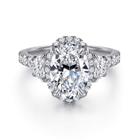 Oval 3 Stone Halo Ring In 14k White Gold Gabriel And Co Er16506o8w44jj