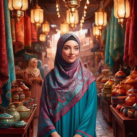 A Beautiful Hijabi Woman Rendered In Soft Velvety Oil Premium Ai
