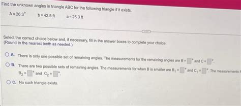 Solved Find The Unknown Angles In Triangle ABC For The Chegg