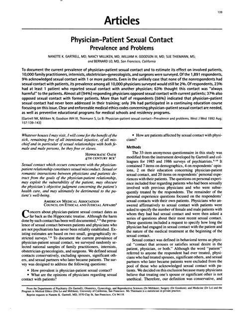 Pdf Physician Patient Sexual Contact Prevalence And Problems