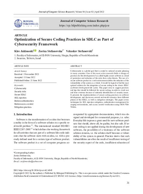 Pdf Optimization Of Secure Coding Practices In Sdlc As Part Of Cybersecurity Framework