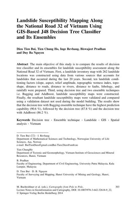 Pdf Landslide Susceptibility Mapping Along The National Road 32 Of Vietnam Using Gis Based J48