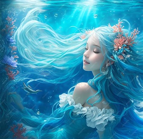 Premium Ai Image The Blue Aquarius Mermaid In The Deep Ocean