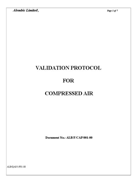 Validation Protocol For Compressed Air System Pdf Business