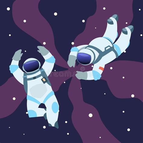Astronauts People In Spacesuits In Outer Space Galaxy Exploration Cosmonauts In Zero Gravity