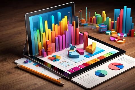 Premium Photo Diagram Analysis With Many Colorful Charts On A Tablet