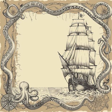 Premium Photo Pirate Ship With Rope Frame Or Border Sketch Modern