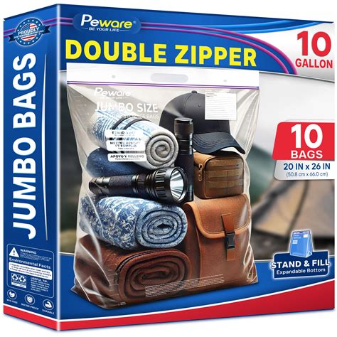 Jumbo Plastic Storage Bags Extra Large 10gallon Resealable