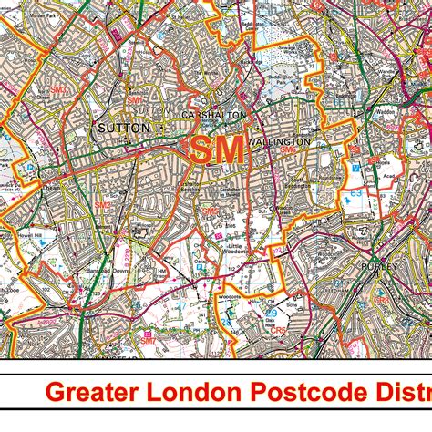 Greater London Postcode Districts Wall Map D7 Xyz Maps