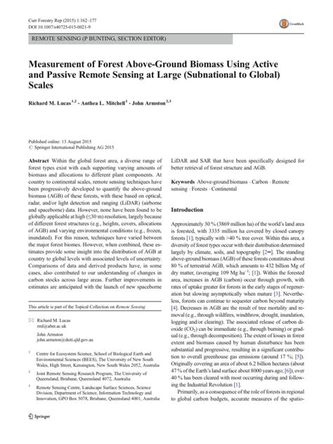 Measurement Of Forest Above Ground Biomass Using Active And Passive Remote Sensing At Large