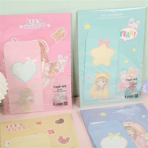 활기찬 소녀 편지 종이 봉투 세트 만화 중국 종이 봉투 결혼식 문구 달력 플래너 및 카드